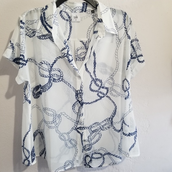 CAbi | Tops | Cabi Nautical Rope Print Sheer Blouse Sz Med | Poshmark